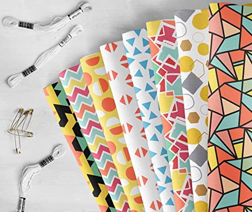 Soimoi 8 Pc Fat Quarter Bundle, Geometric Abstarct Collection Print 18"x 22" DIY Patchwork- 100% Cotton Pre-Cut Quilting Fabric Multicolor