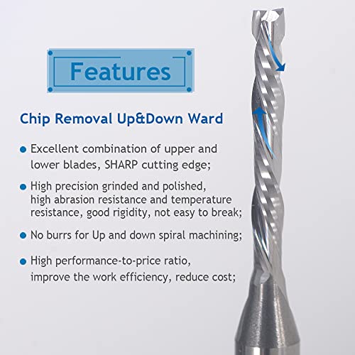 HOZLY Spiral Router Bits Up&Down Compression Bit 1/8 inch Cutting Diameter, 1/4 inch Shank HRC55 Solid Carbide CNC End Mill for Wood Carving Engraving Grinding