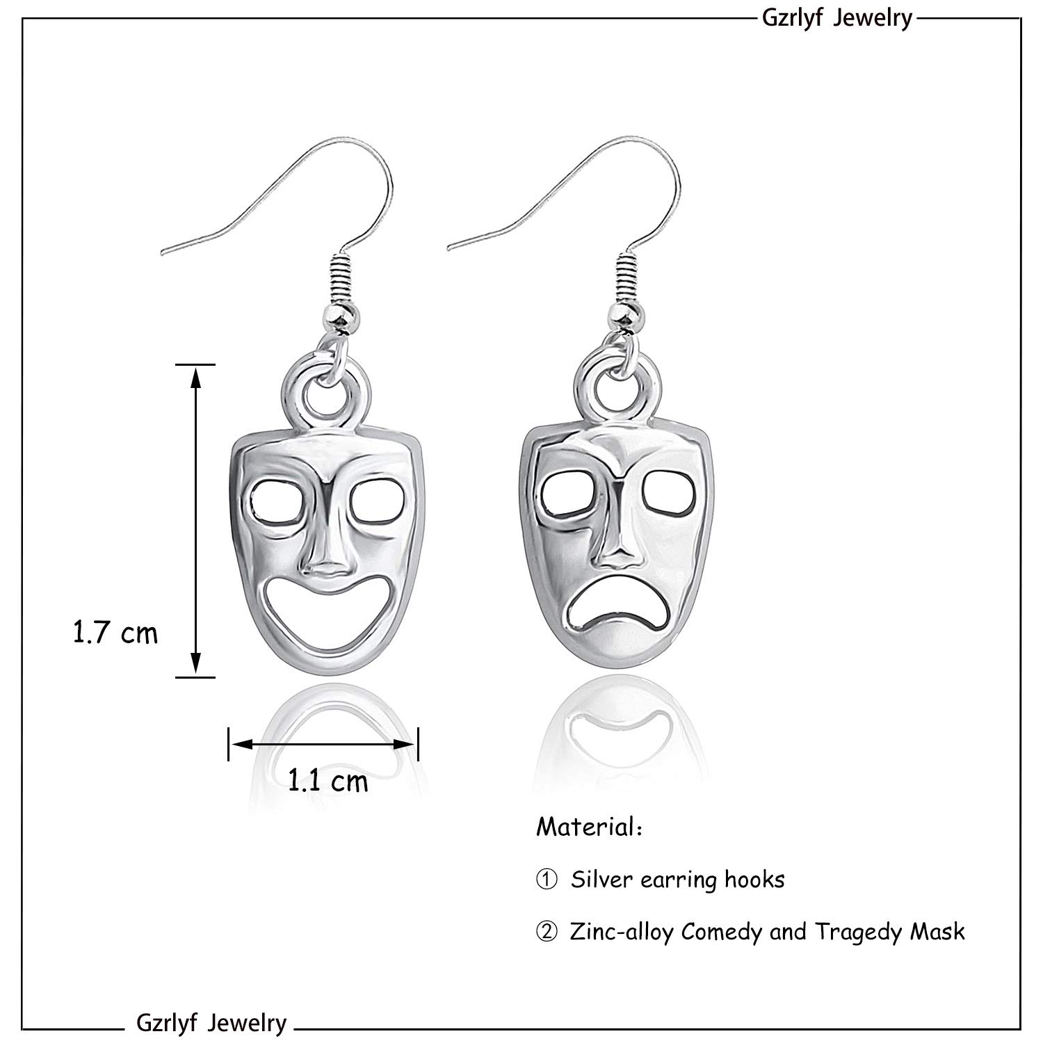 Gzrlyf Comedy and Tragedy Mask Earrings Drop Dangle Earrings Drama Masks Jewelry Theater Gifts (drop dangle earrings)