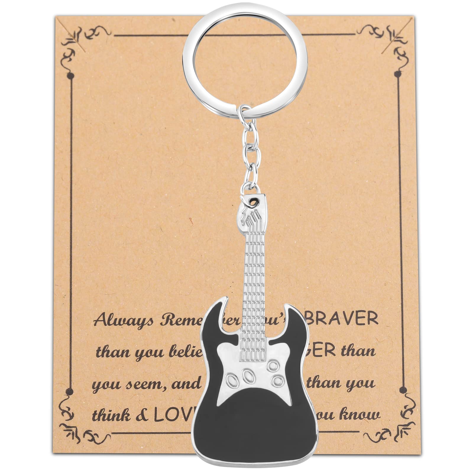 FUSTMW Electric Guitar Keychain Electric Guitar Players Gift Guitar Lover Gift Guitar Keyring Guitarist Gift Guitar Pendant keychain (Silver)