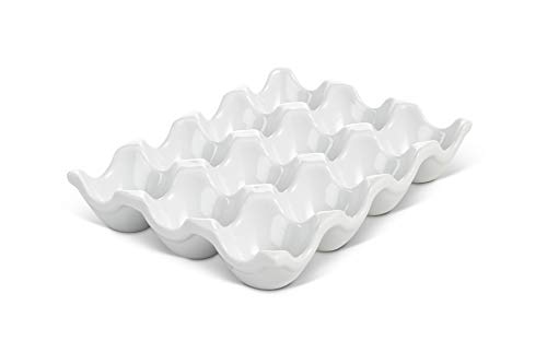 HIC Kitchen Egg Crate, Fine White Porcelain, Holds 1 Dozen Eggs
