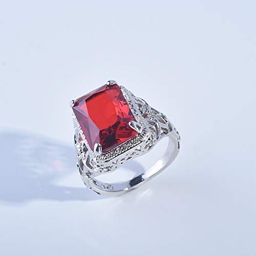 Gixaxak Elegant Huge Tanzanite 925 Silver Ruby Ring Emerald-Cut AAA CZ Engagement Ring Red Oversized Rectangular 3A Zircon Engagement Ring for Women 9