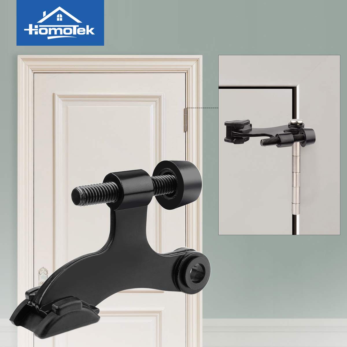 HOMOTEK 8 Pack Hinge Pin Black Door Stopper,Adjustable Deluxe Heavy Duty Door Stopper 2-1/2"x1-3/4”,with Black Rubber Bumper Tips