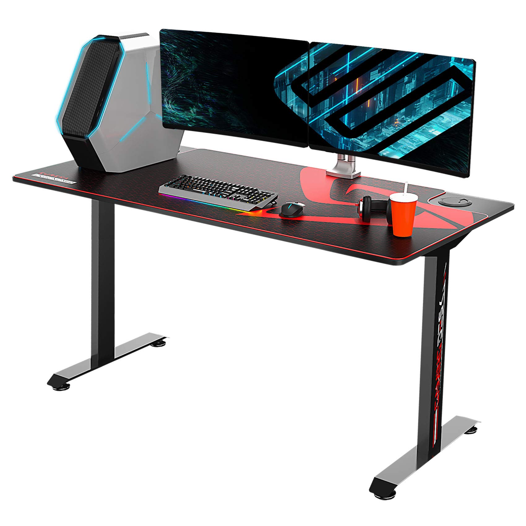 EUREKA ERGONOMIC Gaming Desk 2 People 60 Inches Large Computer Desk Gaming T-Shaped Home Office PC Laptop Writing Table with Full-Covered Mouse Pad Popular Gift for E-Sports Lover Black