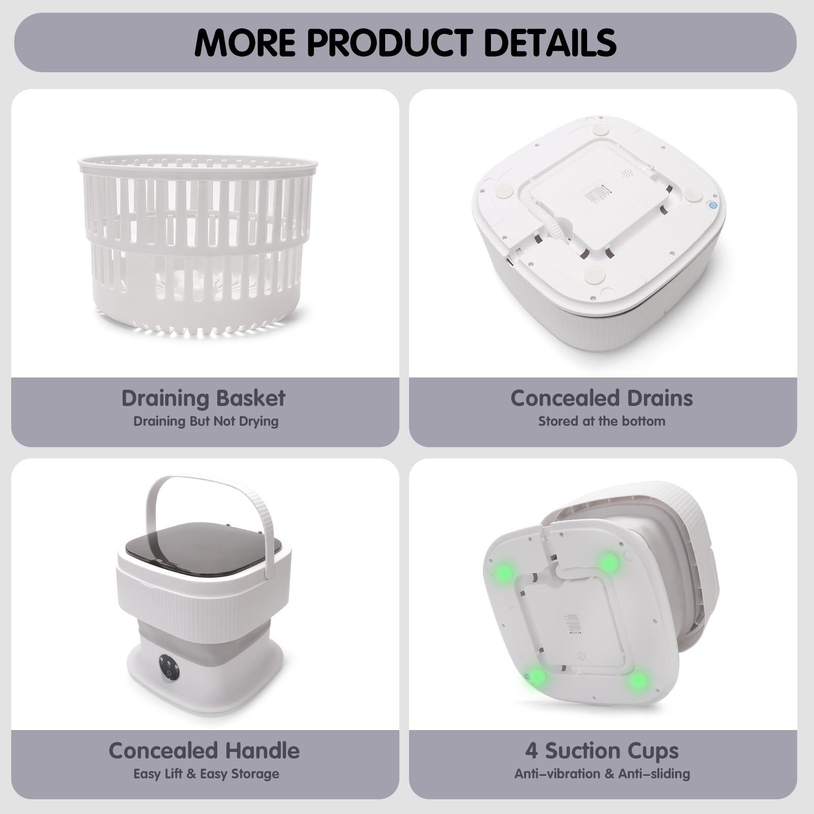 Mini Portable Washing Machine,10L Collapsible Travel Washing Machine, Portable Mini Washer Machine, Portable Mini Washing Machine with Spin, Portable Washer and Dryer Combo for Apartments. (Grey)