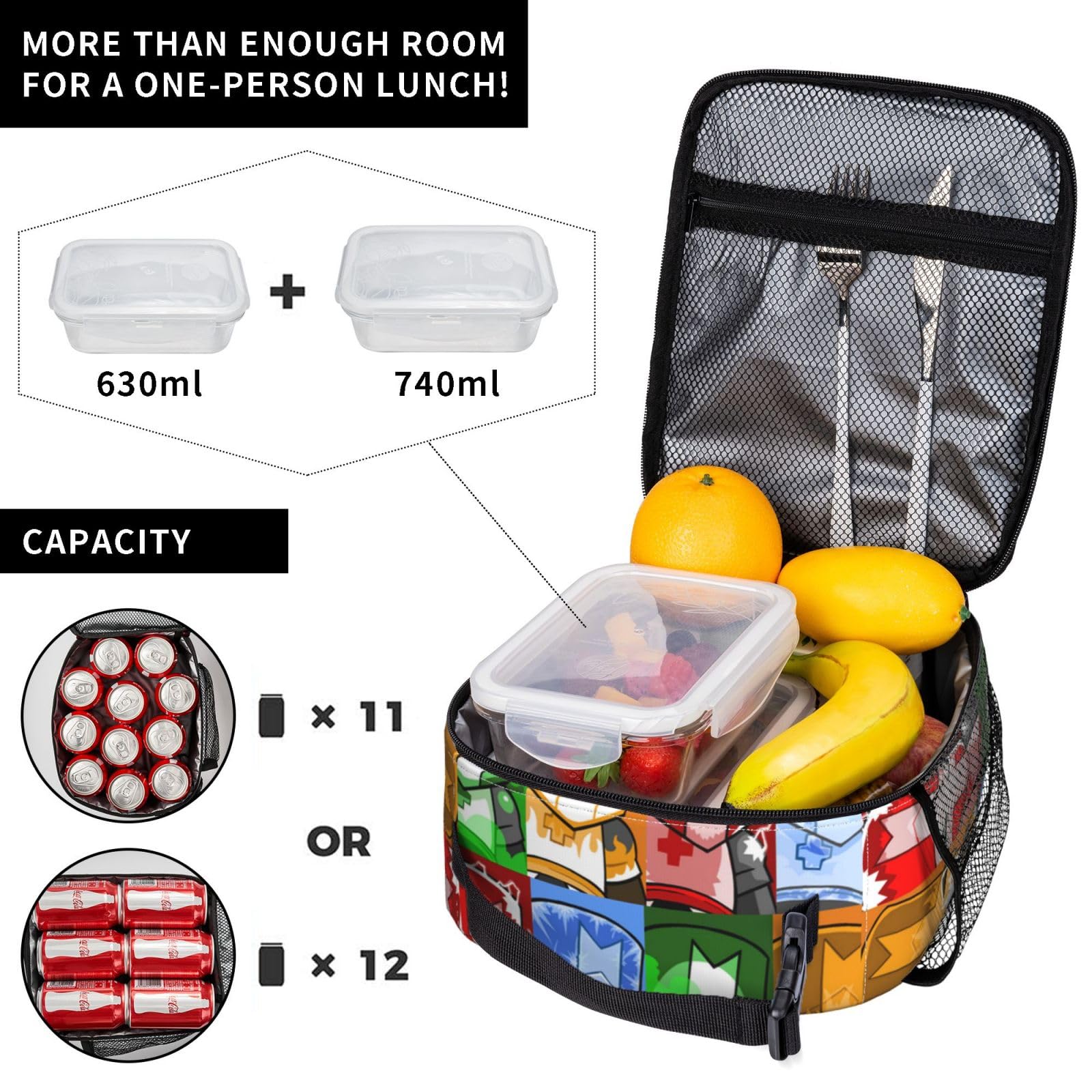 DSERC Castle Cartoon Crashers Anime Lunch Bags Insulated Lunch Tote Reusable Lunch Handbag for Work Picnic Travel 10 X 4 X 8 inches