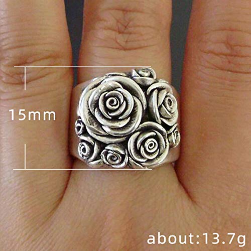 Gixaxak Fashion Retro Vintage Classic 3D Finely Carved Rose Flower Promise Statement Anniversary Ring for Women 8