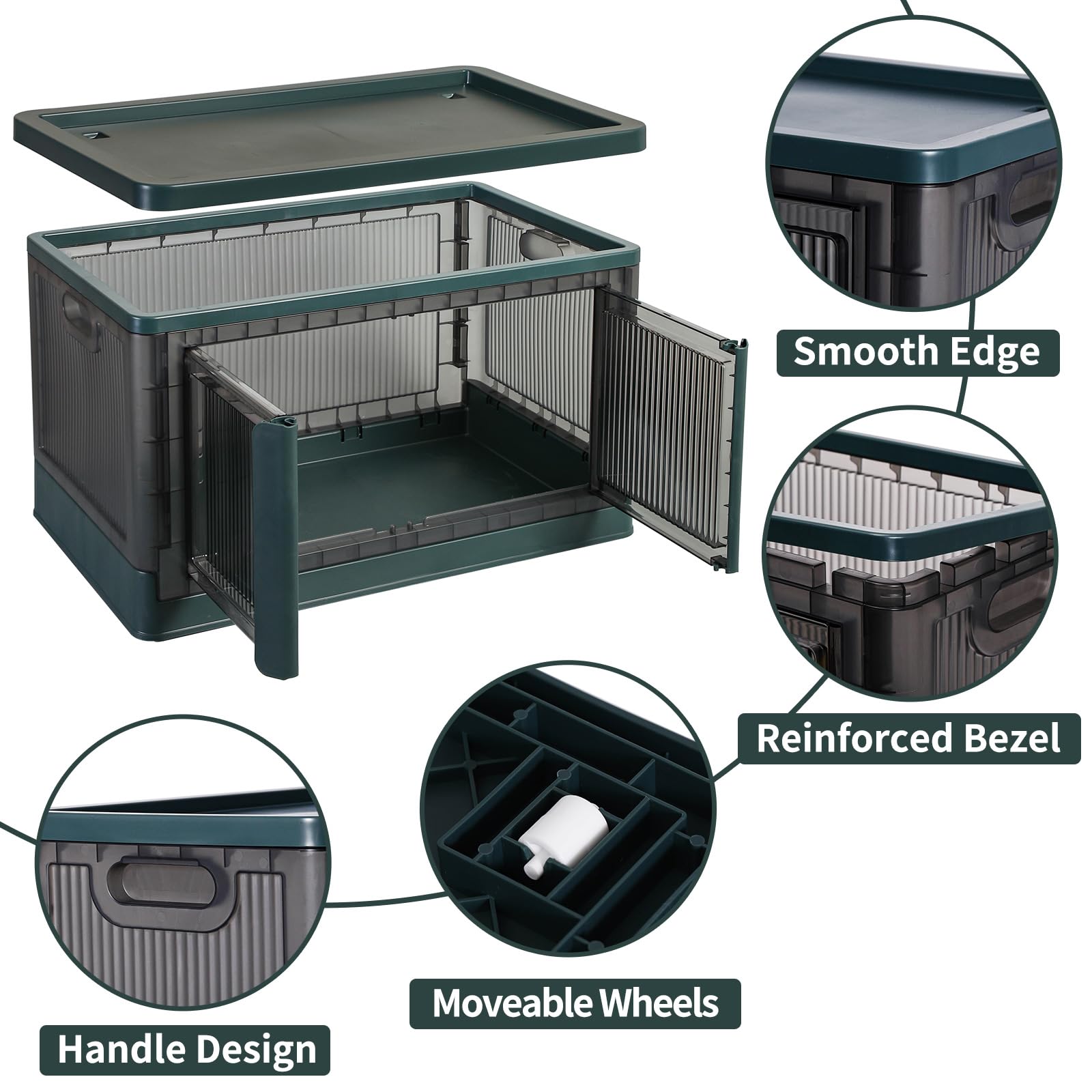 HAIXIN Stackable Storage Bins, 19 Gal Sink Organizer, Collapsible Storage Containers, Storgae Bins with Lids and Wheels, 1 Pack
