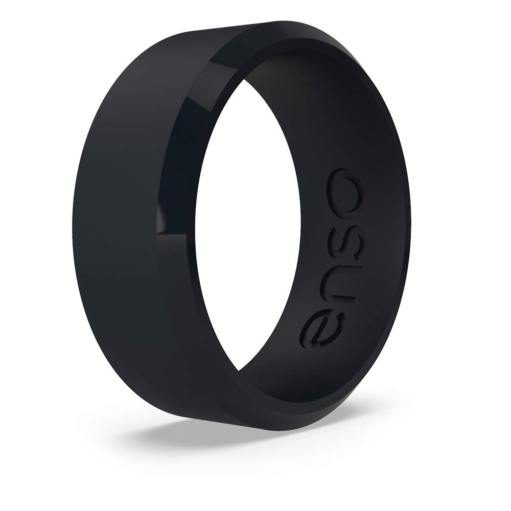 Enso Rings Bevel Classic Silicone Wedding Ring ā Hypoallergenic Unisex Wedding Band ā Comfortable Band for Active Lifestyle ā 8mm Wide, 2.16mm Thick Obsidian Size: 10