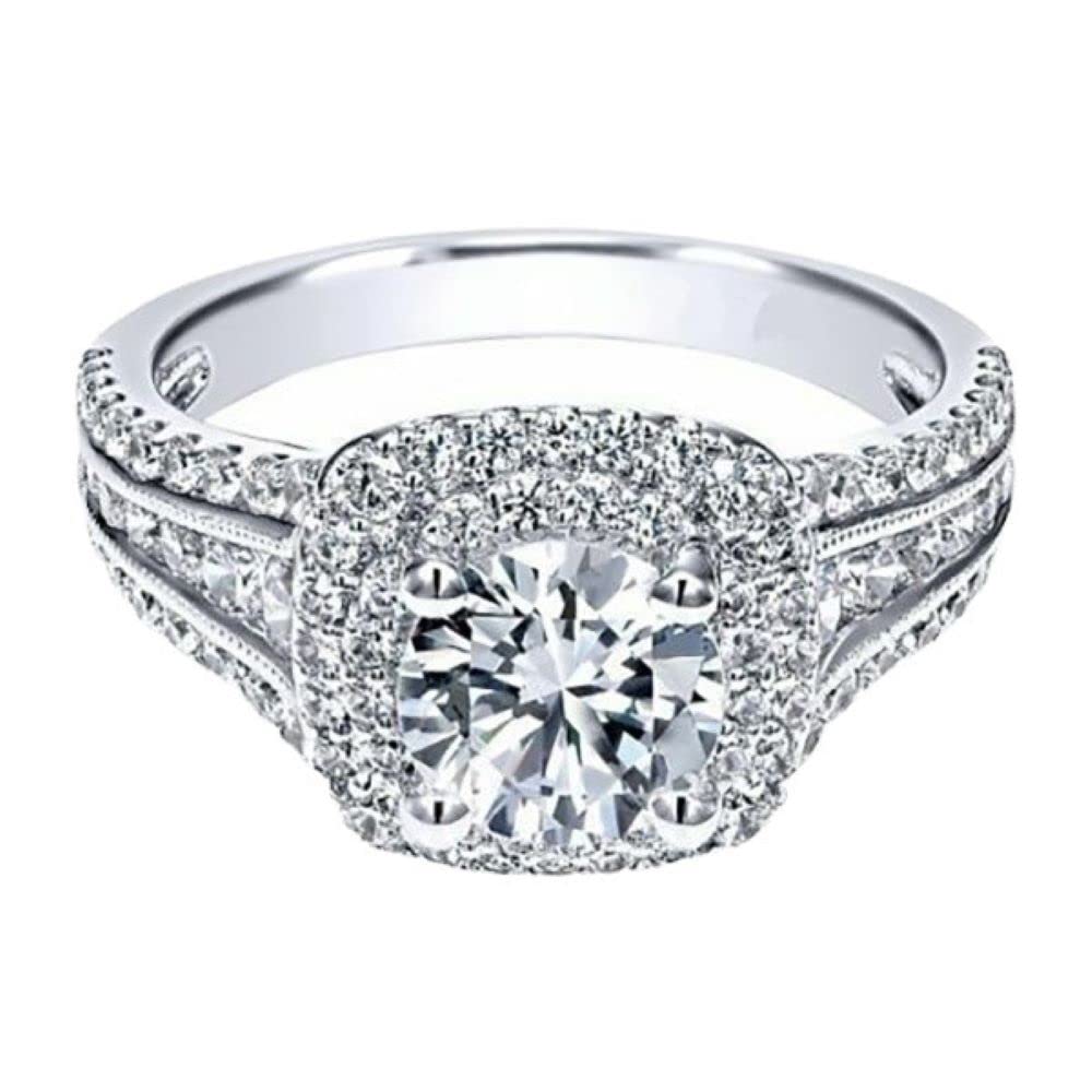 Gixaxak Silver Plated Micro Pave Hand Simulation Diamond Ring Zircon Rings Cubic Zirconia Promise Halo Engagement Wedding Band Ring for Women 9