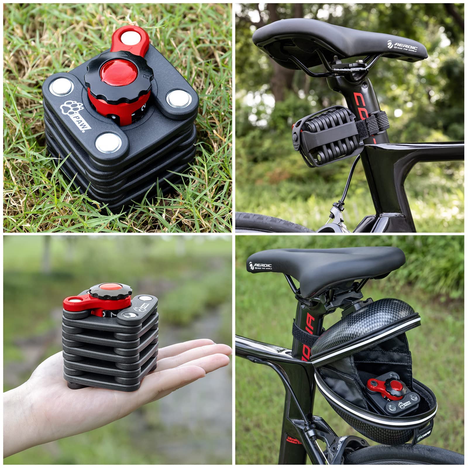 Folding Bike Lock - 4-Digit Anti Theft Strong Security Combination Bicycle Locks, Anti Drill & Pick Cylinder - Foldable Bike Lock with Mounting Bracket (Red)