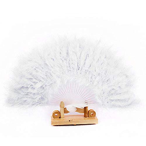 Folding Fan 9 Colors Fluffy Soft Feather Costume Hand Held Folding Fan Women Lady Party Theater Ball Dance Fans (A) (B)