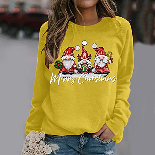 GuangYuan Sweatshirt For Women Graphic Crewneck Loose Shirts Long Sleeve Festival Shirts Flowy All-match Pullovers Fall Sweatshirt Yellow
