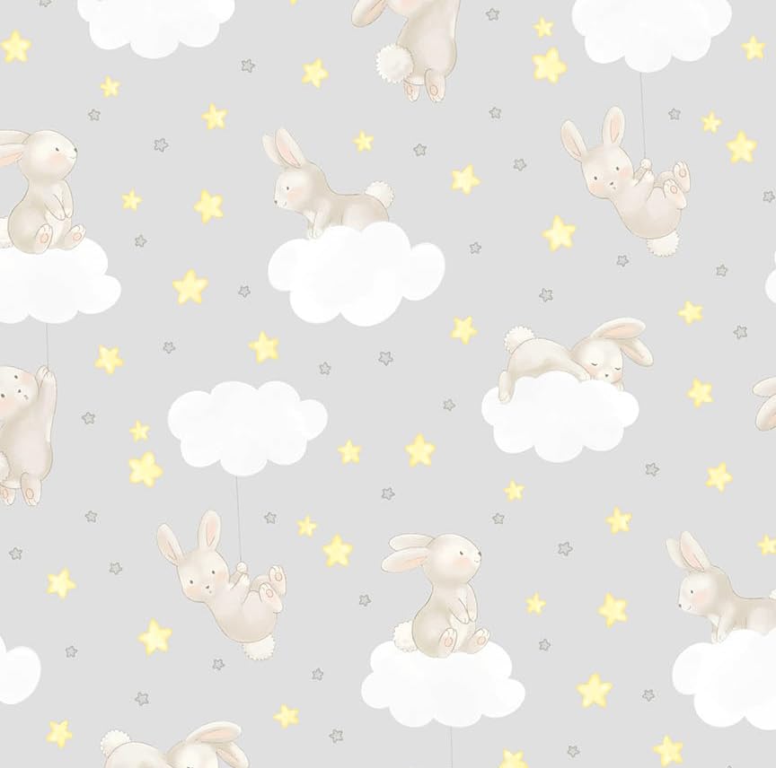 Northcott Snuggle Bunny Bunny Clouds Flannel Gray/Multi, Fabric by The Yard