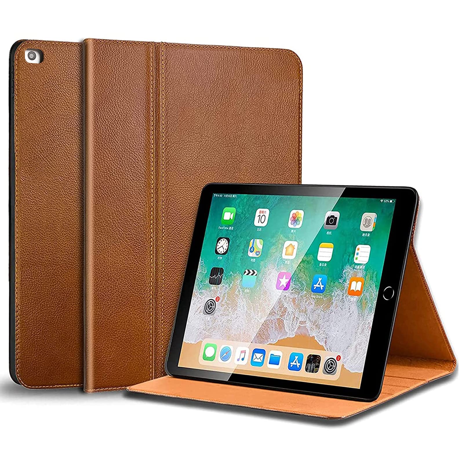 Gexmil Case for iPad 9.7 Inch,6th/5th Generation(2018/2017)-iPad Air 2/1 Gen. Genuine Leather Cover Anti Fingerprint/Slip,Cowhide Folio Cover Auto Sleep/Wake with Adjustable Stand,Red Crocodile