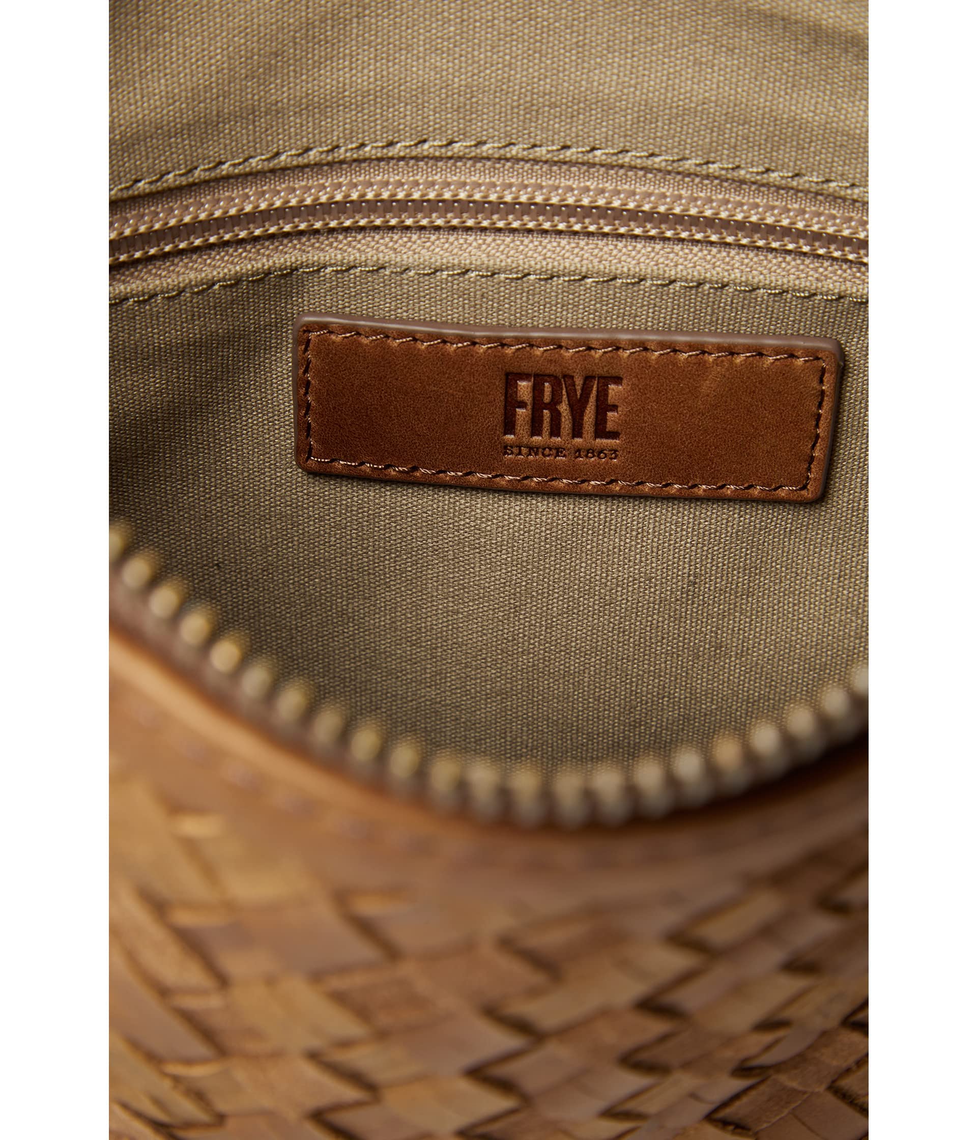 Frye Melissa Metallic Basket Woven Zip Crossbody Cognac One Size