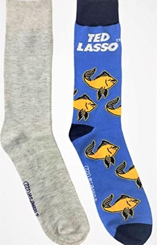 WARNER BROS Ted Lasso 2 pack Men's Dress Crew Socks. 2 pair - Ted Lasso Way & Be a Goldfish - Men Sock Size 10-13 (TG10430)
