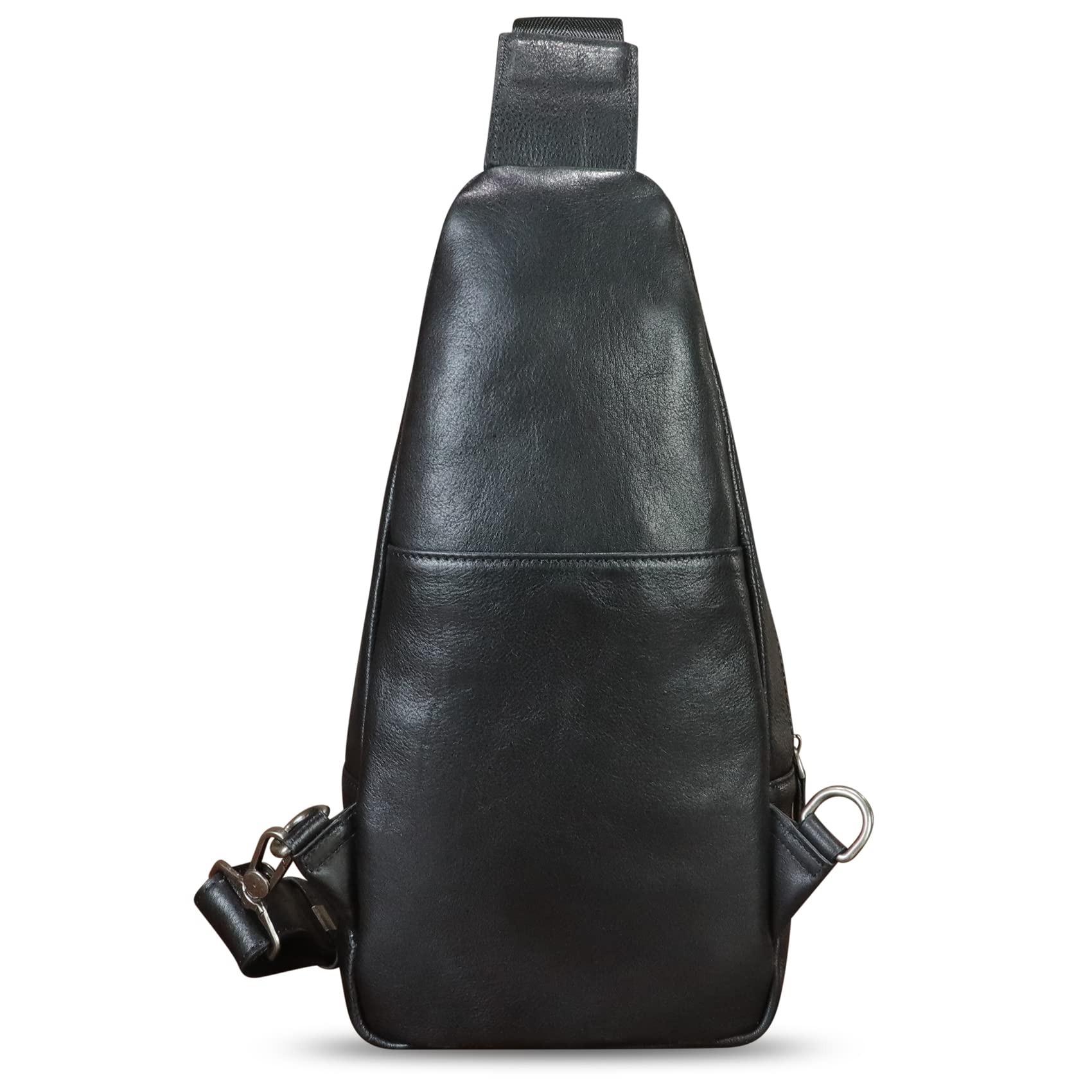 FEIGITOR Genuine Leather Sling Bag Retro Crossbody Sling Backpack Handmade Chest Shoulder Daypack Purse Fanny Pack (Black)