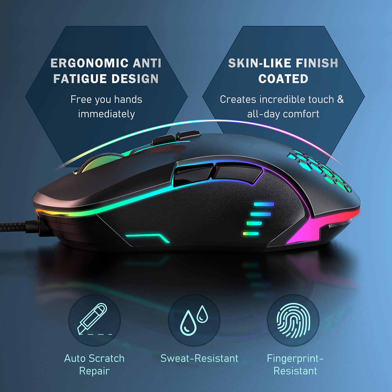 GIZORI Gaming Mouse with 7 Programmable Buttons, Mouse with Chroma RGB Backlit, 6400 DPI Adjustable Computer Mouse, USB Wired Mouse for PC, Laptop, Computer