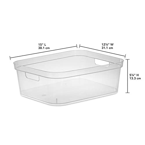 Sterilite 5.25 x 12.25 x 15 Inch Medium Modern Storage Bin w/ Comfortable Carry Through Handles & Banded Rim for Household Organization, Clear 8 Pack