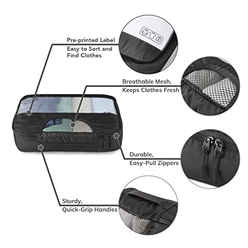 Veken 8 Set Packing Cubes for Suitcases, Travel Bag Organizers for Carry on, Luggage Organizer Bags Set for Travel Essentials Travel Accessories in 4 Sizes(Extra Large, Large, Medium, Small), Black