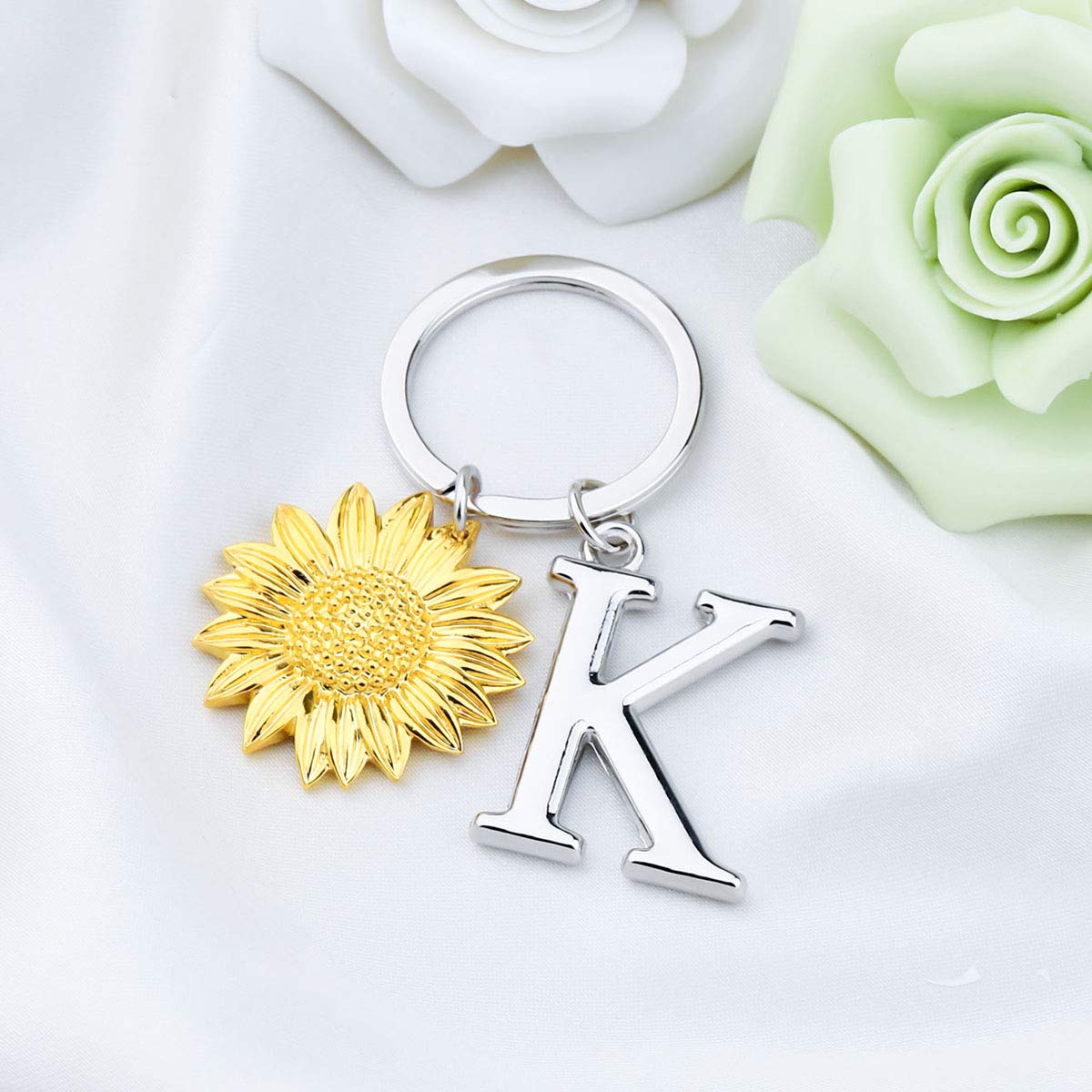 Gzrlyf Sunflower Keychain with Letter Charm Initial Gifts(K)
