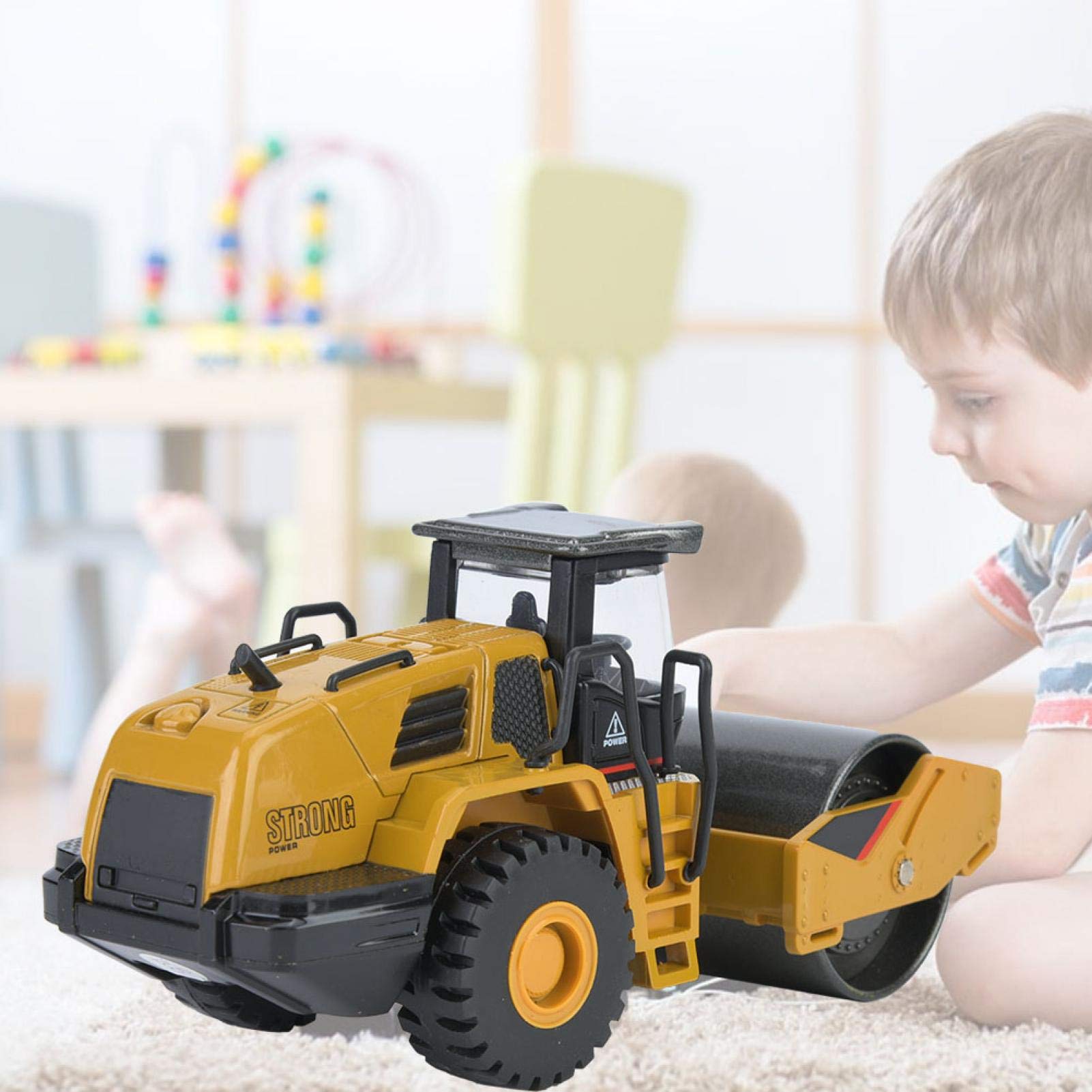 GOTOTOP 1 to 50 Scale Alloy Road Roller Model Construction Vehicle Vehicle Static Road Roller Model Suitable for Children Over 8 Years Old 16x6.6x6.6cm
