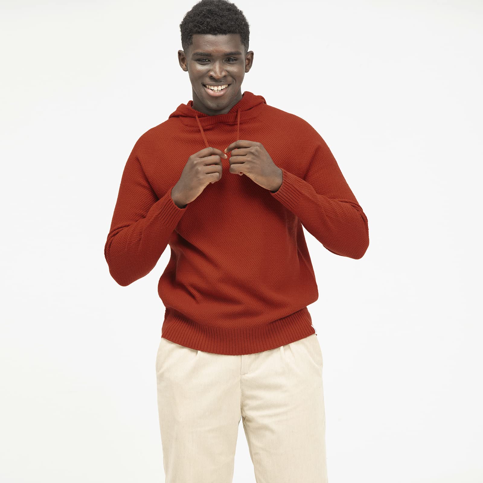 Faburecoa Men's Polyana Cashmere Crewneck Pullover Hoodie Sweater Pique Knit with Long Sleeve