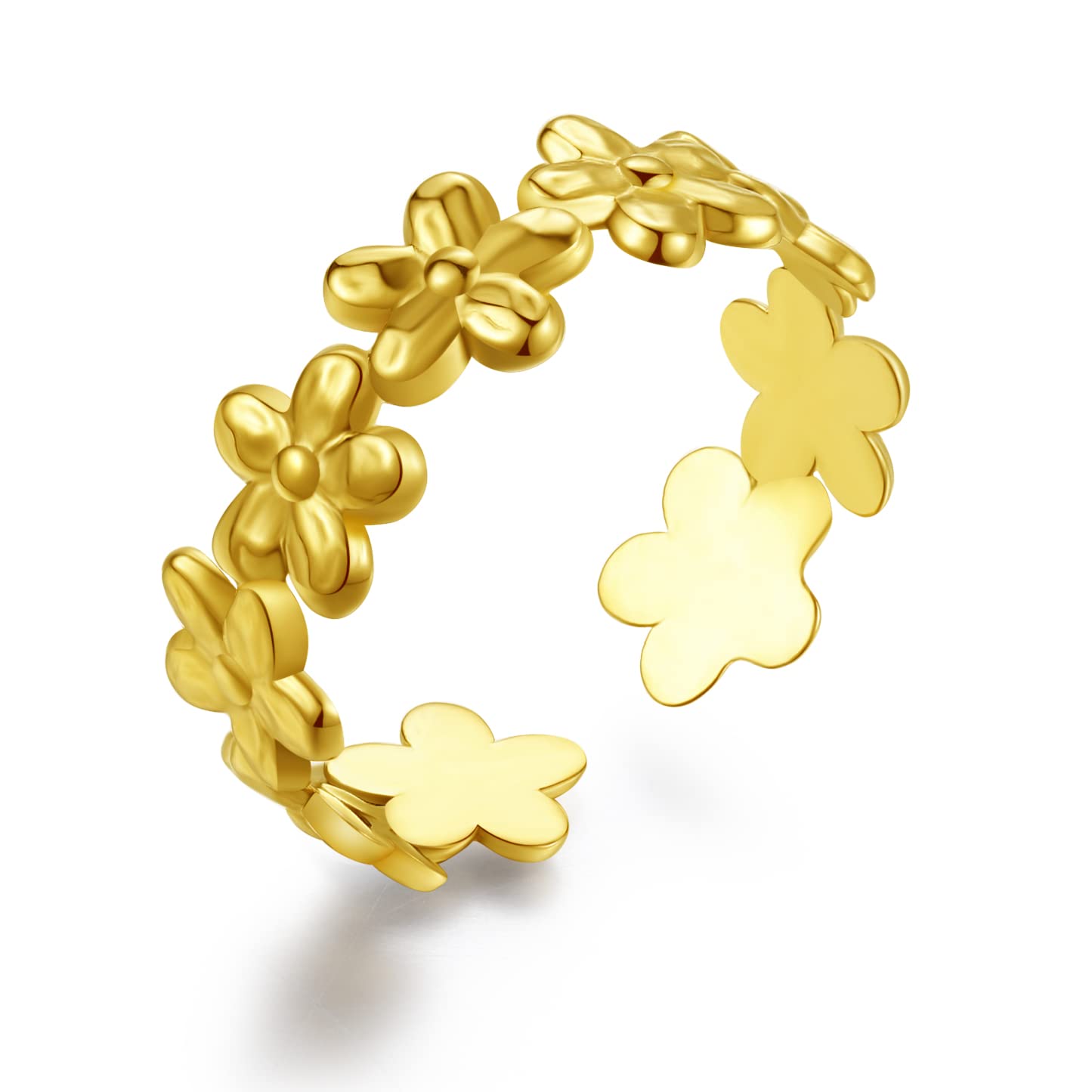 HeartMoonFox 14k Gold Plated Stainless Steel Cubic Zirconia Ring 2 Pieces Set Of Fashionable And Exquisite Stackable Rings Adjustable