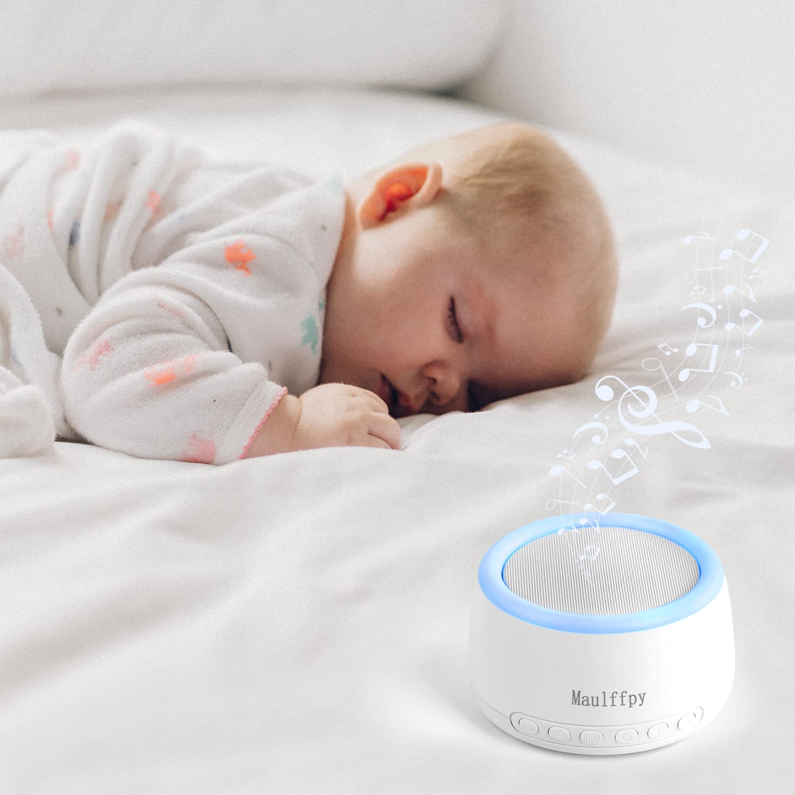 Maulffpy Portable White Noise Machine for Sleeping, Bluetooth Rechargeable Sound Machine with Night Light 32 Relaxation Noise for Baby Kids Adults