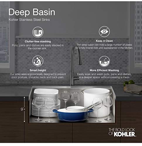Kohler R3847-4-NA Toccata 22"x33" Double-Basin Stainless Steel Drop-in 4 Hole Kitchen Sink