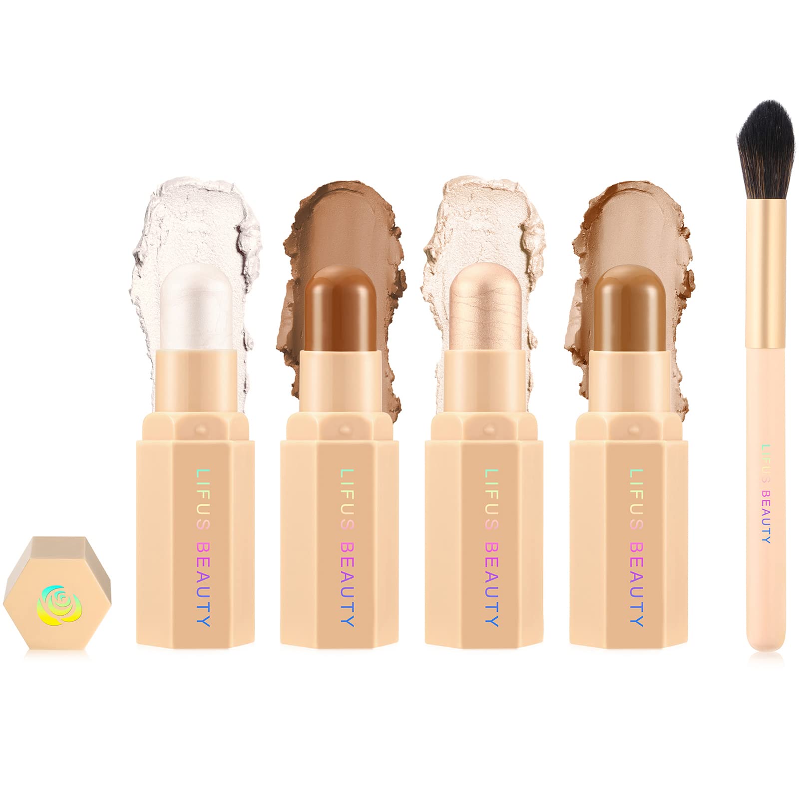 Face Cream Contour Stick Bronzer Stick Highlighter Stick Illuminator Makeup Glow Kit,Long Lasting Highly Piamented Skin Brighten Shadow Contour Bronzer Highlighter Powder Pen Pencil-F3