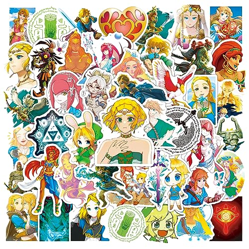 Stickers for Zelda Legend Amiibo Kingdom Tears Fans Kids Teens Boys Party Favors Toys Vinyl Waterproof Laptop Water Bottle Stickers, A, Pack of 50