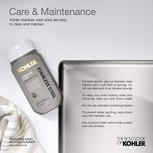 KOHLER Vault 33" Double-Bowl 18-Gauge Stainless Steel Kitchen Sink with Smart Divide with Single Faucet Hole K-3838-1-NA Drop-in or Undermount Installation, 9 Inch Bowl