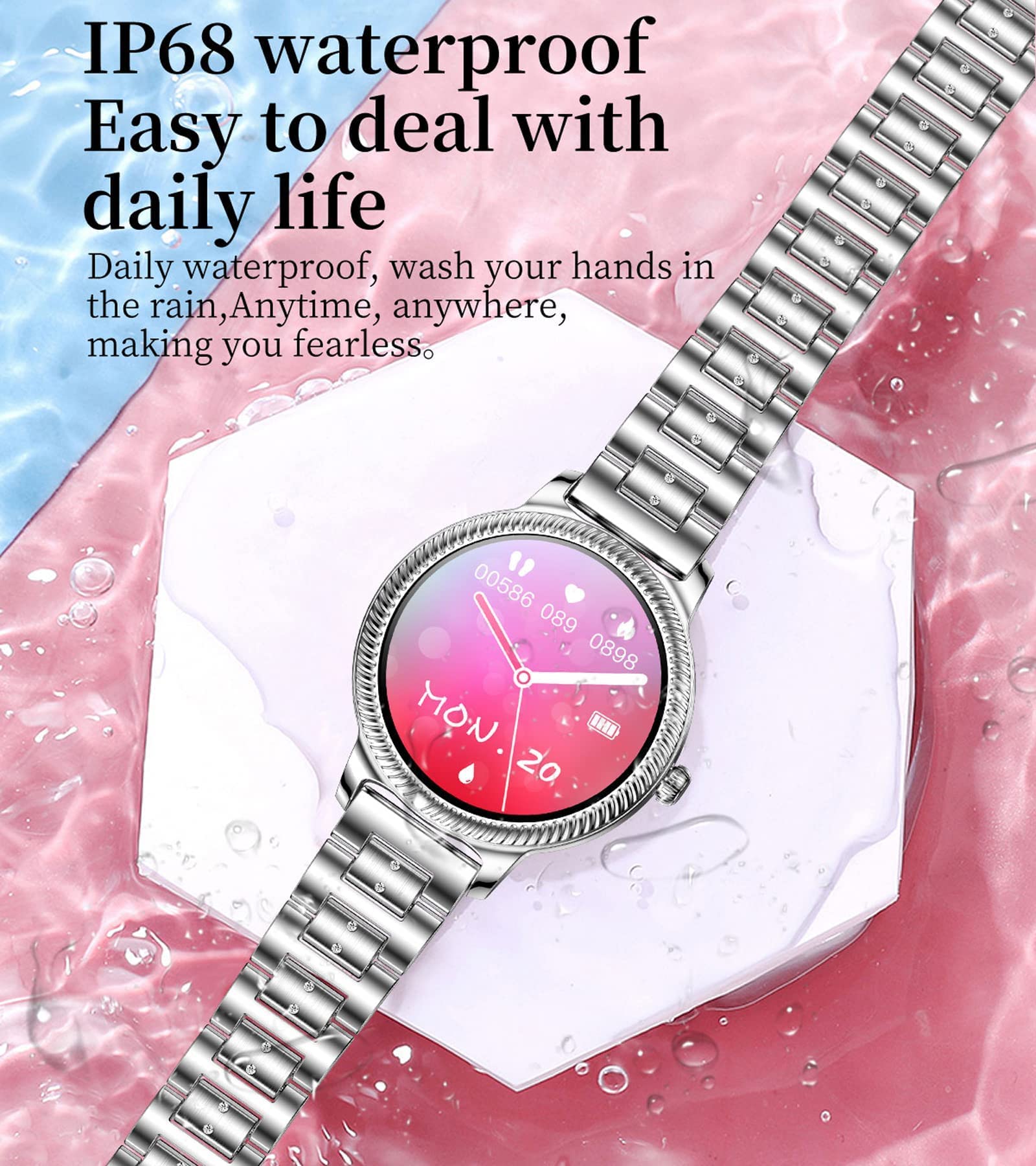Yihou Smart Watches for Women Fitness Tracker Heart Rate Full Touch Screen Watch Pedometer Step Counter Smart Bracelet Text Call Reminder Waterproof Smart Watch for Android Phones Compatible iPhone