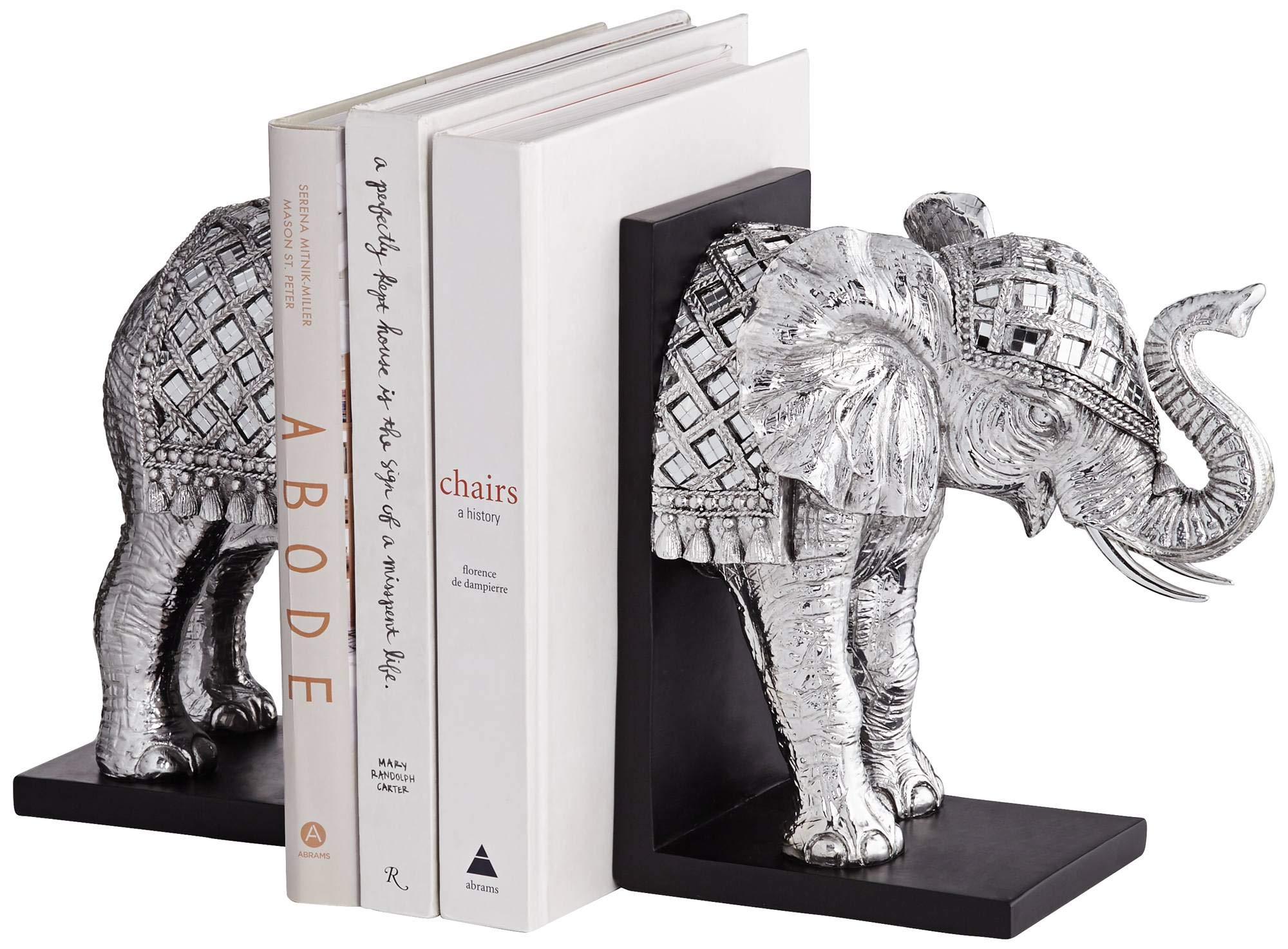Elephant 9 1/4" High Silver Book Ends - Dahlia Studios
