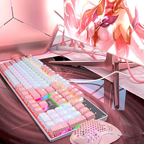 FELICON RGB LED Backlit Wired Mechanical Gaming Keyboard,Metal Panle Dustproof Suspended Keycap Keyboard,for Mac Laptop PC Game and Work (Pink)