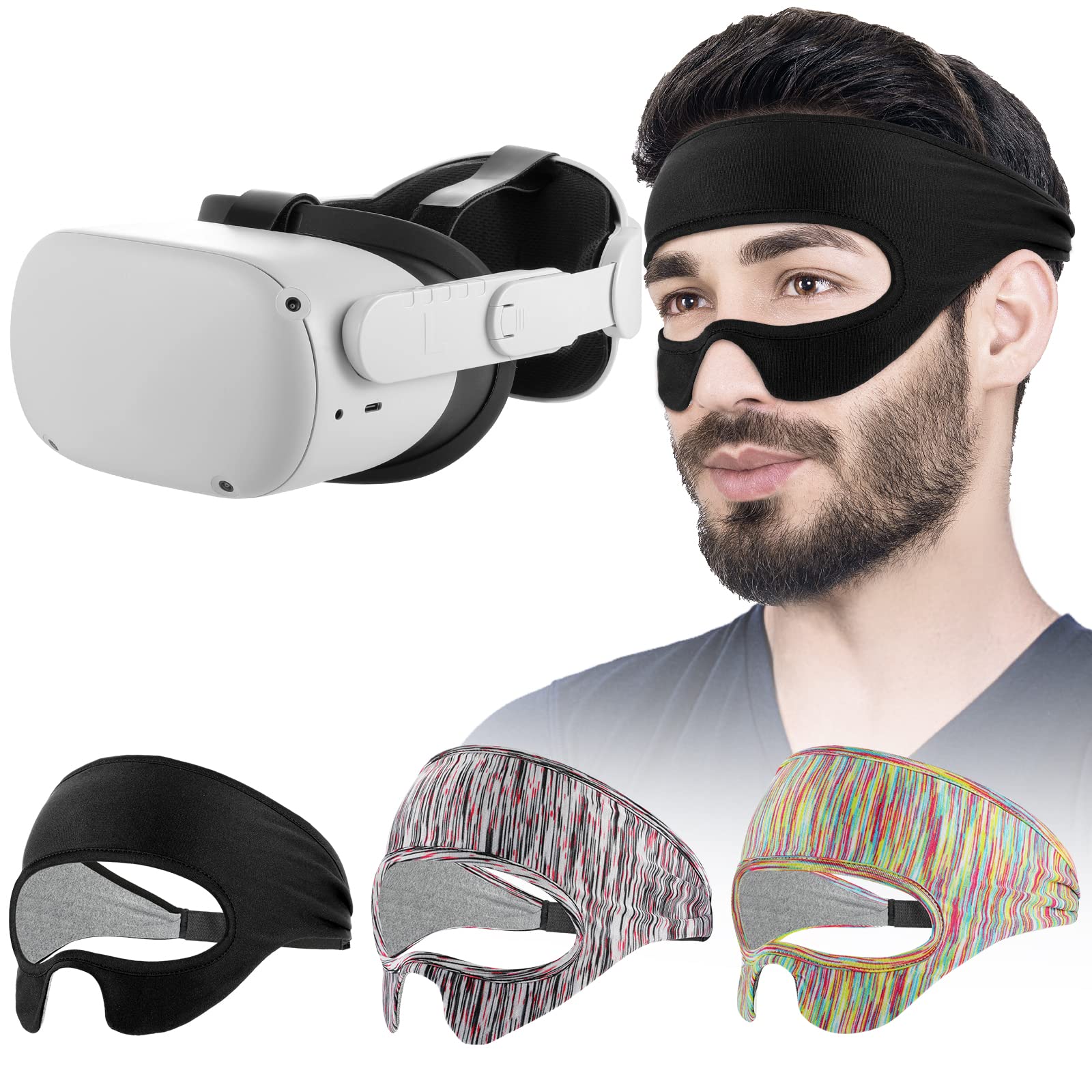 Ergonomic VR Masks Sweat Guard for Oculus Quest2 /PSVR/ HTC Vive/Index Sweat Absorber, Adjustable Washable Breathable for Supernatural Replace Silicone Face Cover Pad (3pcs) (Multi-Color)