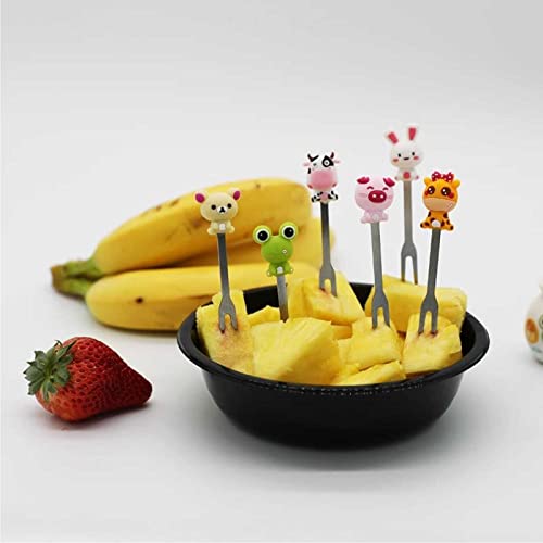 HENWAFX Fruit Fork, Cute Set of 6 Fruit Forks with Holder Stainless Steel Food Pick Forks for Kids Home (Cartoon)