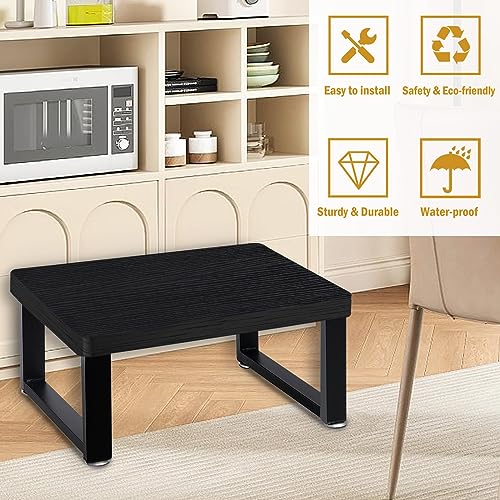 OUTBROS Step Stool for Adults, 7.3'' Tall Bedside Steping Stool Hold Up to 350 lb, One Step Foot Stool for Kitchen, Bedroom, Living Room, Bathroom, Black