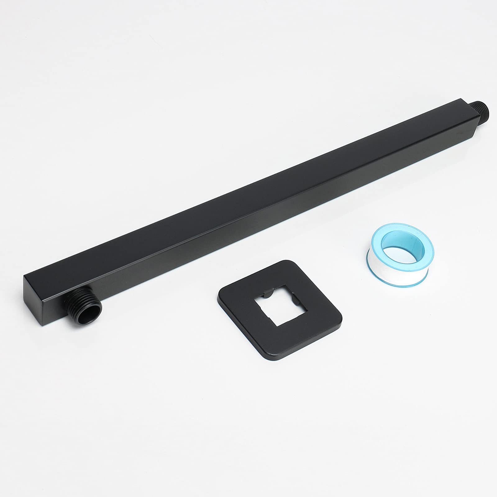HarJue Shower Arm, Rain Shower Head Extension Extender, With Flange and Teflon Tape, Made of Thicken Stainless Steel for Bathroom Rainfall Showerhead (16 Inch, Matte Black)