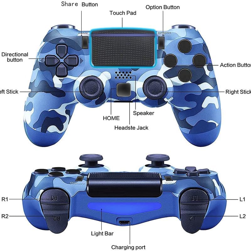 forajoy Controller for PS4 Controller 2 Pack,Gaming Controller for Playstation 4 Controller with Motion Sensor/Audio Jack/Long Battery Life,Wireless Controller for PC,Purple&Camo Blue,Cheap