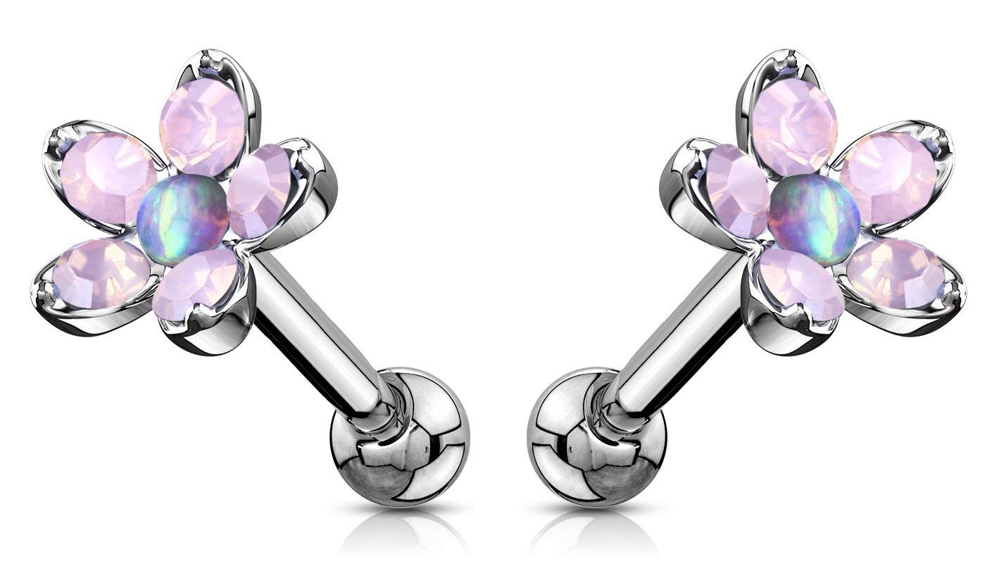 Forbidden Body Jewelry 16g Opalite Flower Tragus/Helix/Cartilage Stud Earring (Purple 2pcs)