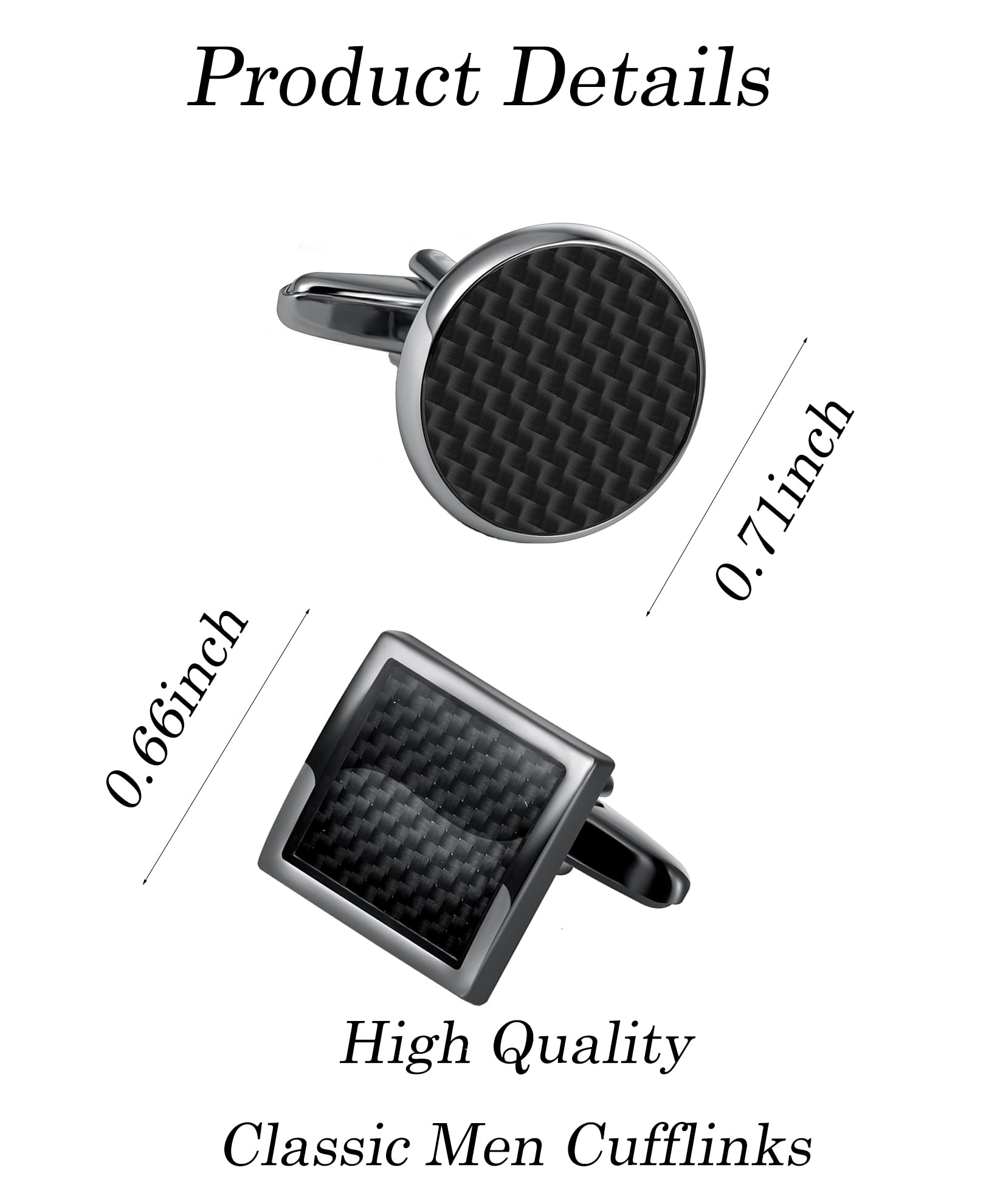 Fxiqini 2 Pairs Classic Tuxedo Cufflinks for Men Bridegroom Flat Square Round Knot Cuff Links For Business Wedding Silver Black Tone