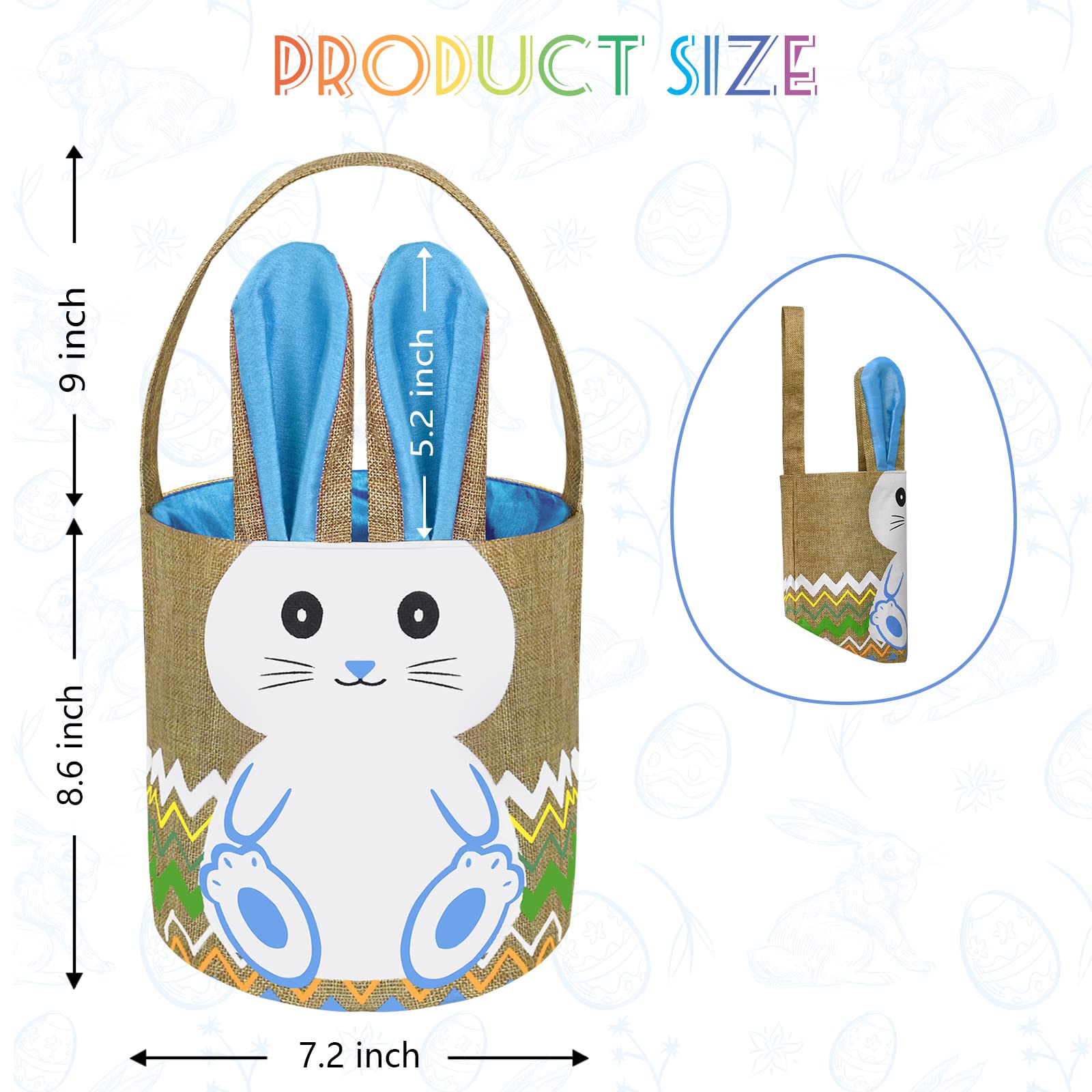Yoochee 2 Pack Easter Baskets, Easter Basket Gifts for Kids, Personalized Bunny Easters with Cute Rabbit Ears, Egg Hunt Easter Buckets Bags for Boys and Girls, Empty Imitation Linen Basket Party Gift