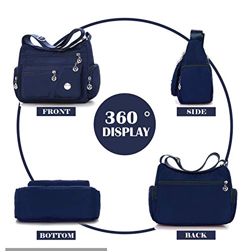 Gladdon Nylon Small Crossbody Bags for Women Multiple Pockets Shoulder Purses Ladies Satchel Purse with Adjustable Strap Blue