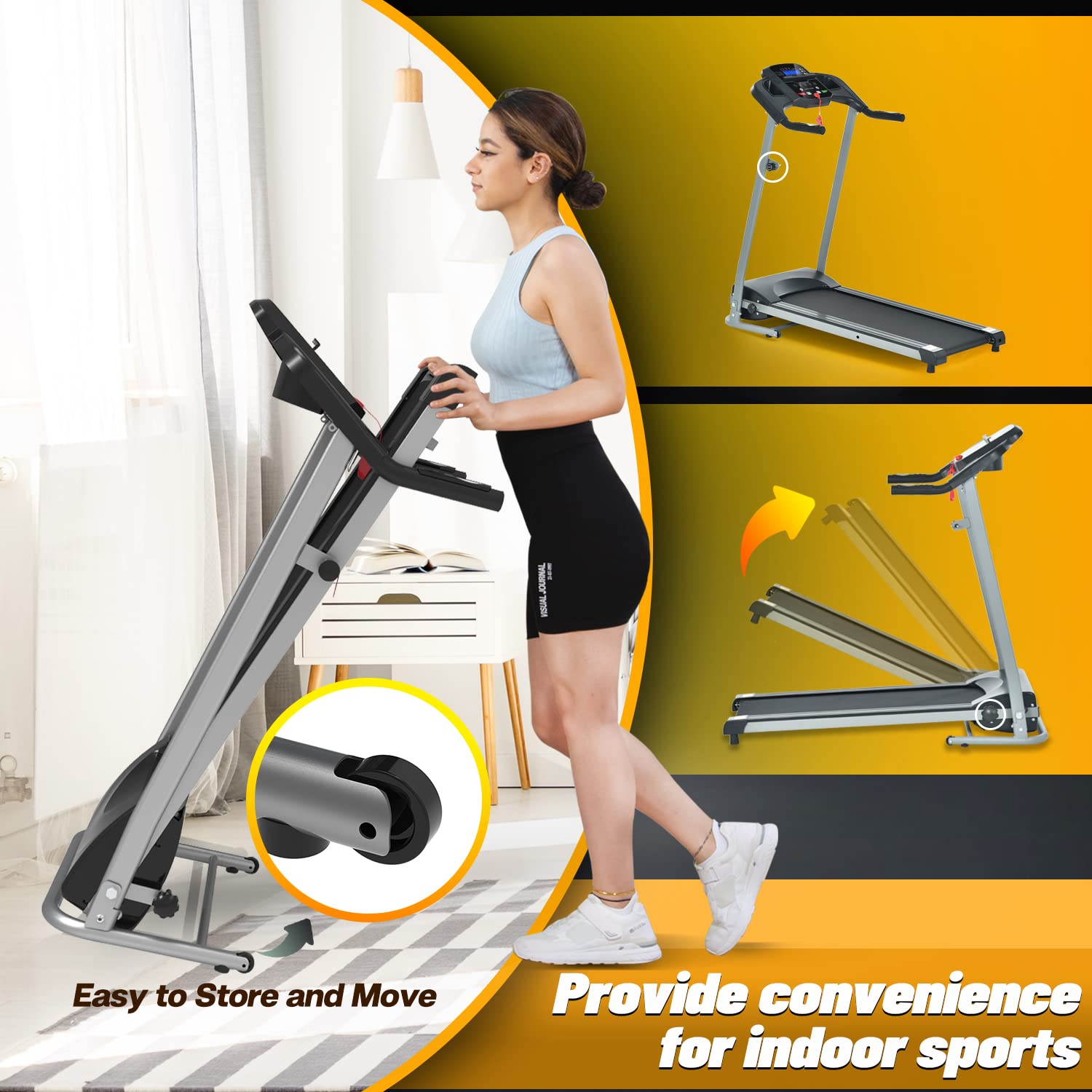 FYC Folding Treadmill for Small Apartment, Electric Motorized Running Machine for Gym Home, Fitness Workout Jogging Walking Easily Install Space Save