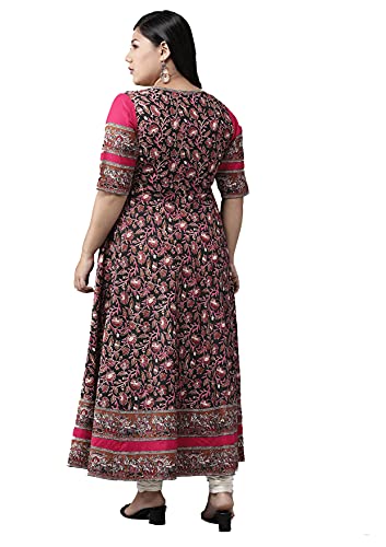 Yash Gallery Women's Plus Size Cotton Floral Printed Anarkali kurta (Black)