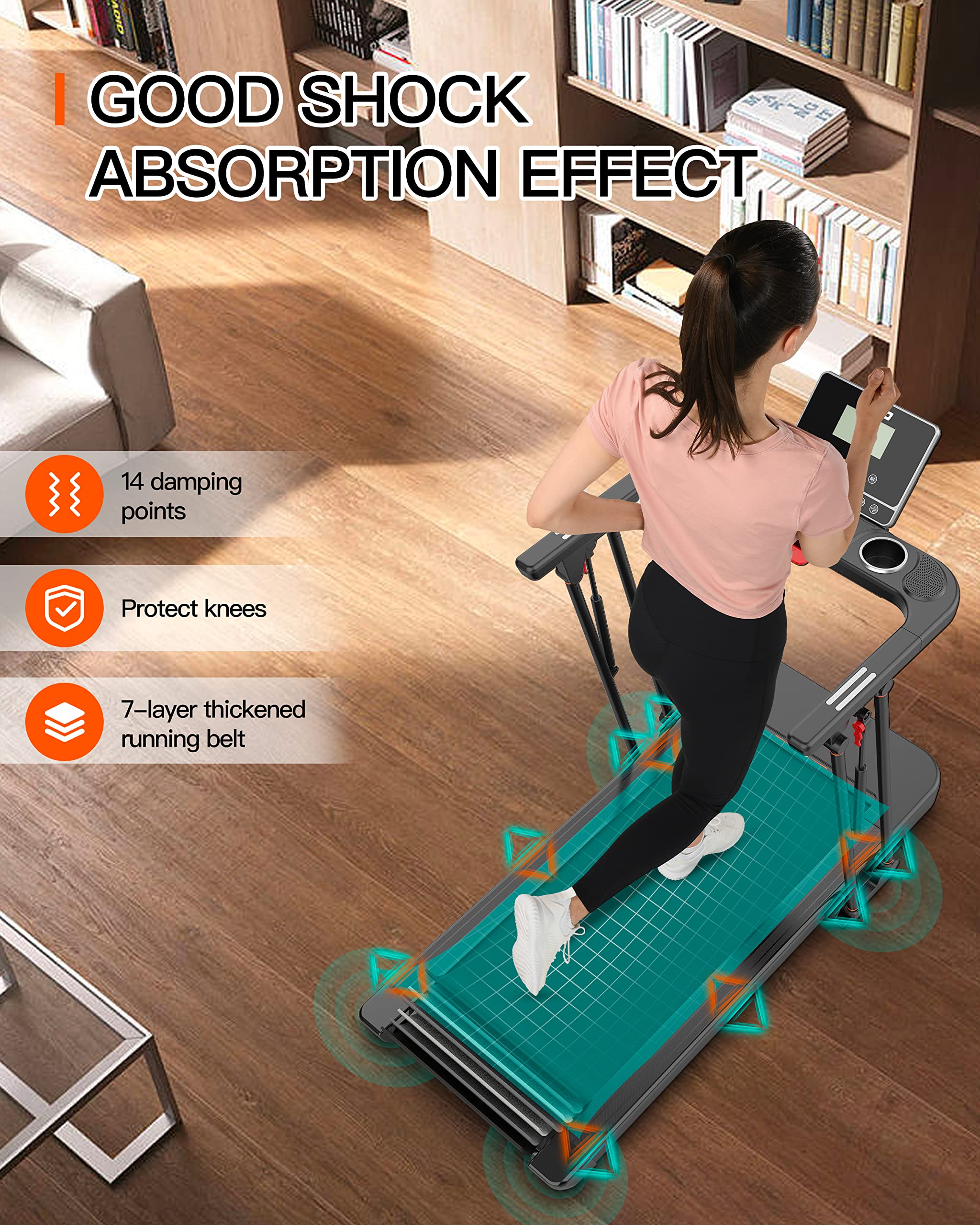 Folding Treadmill TODO 2.25HP Walking Running Portable Machine for Home and Office Install Free 265 lbs Capacity with Bluetooth Speaker