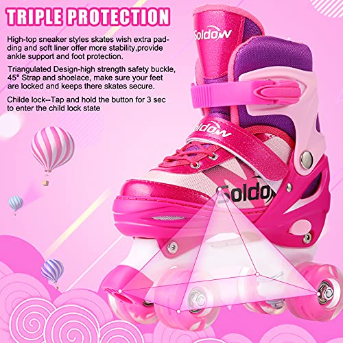 Soldow Adjustable Roller Skate Light up Rollerskates for Girls Boys, Flashing Kids Roller Skates with Full Illuminating Wheels